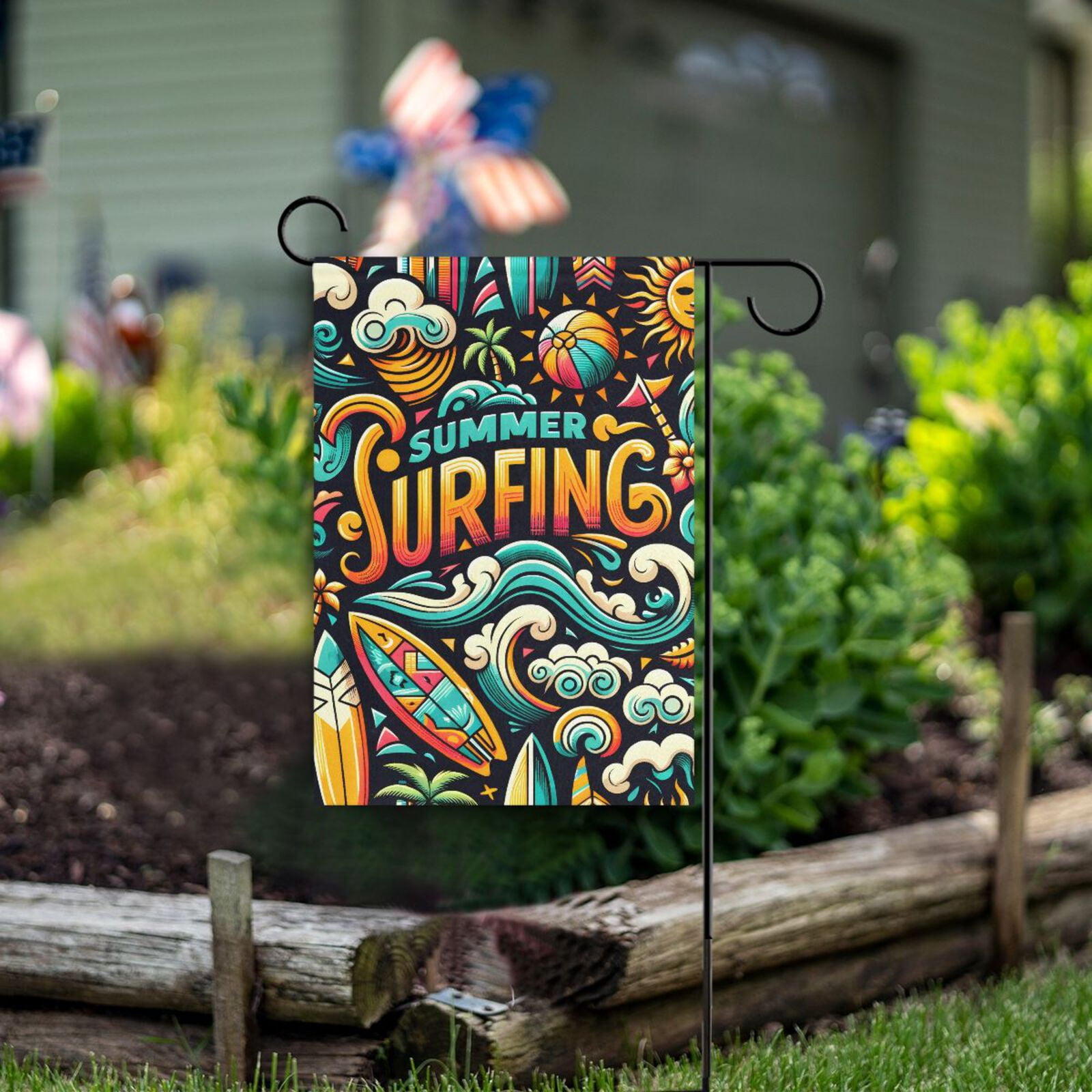 Summer Surfing Surfboard Garden Flag Double Sided Outdoor Banners for ...