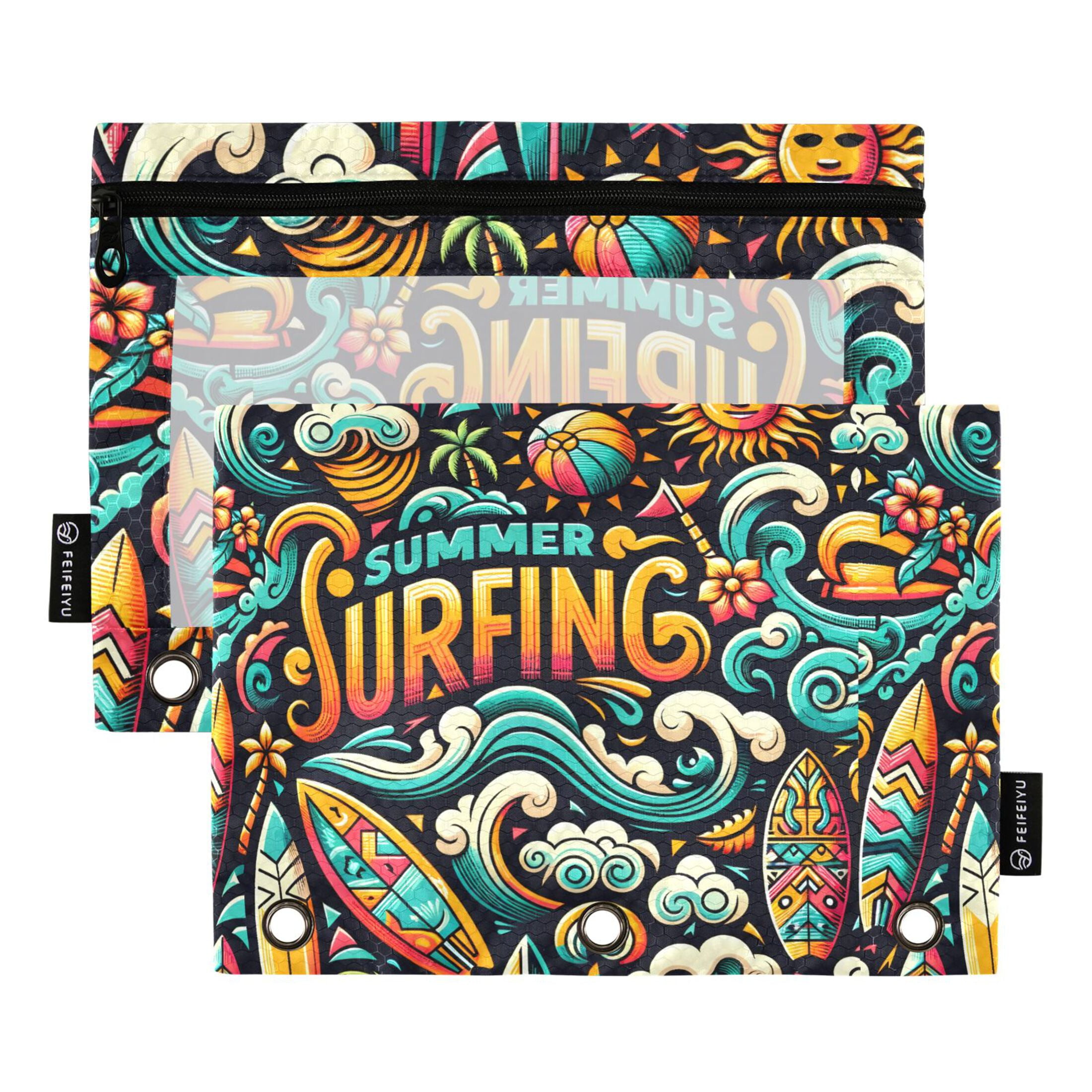 Summer Surfing Wave Ball Sun 2 Pack Pencil Pouch for 3 Ring Binder ...