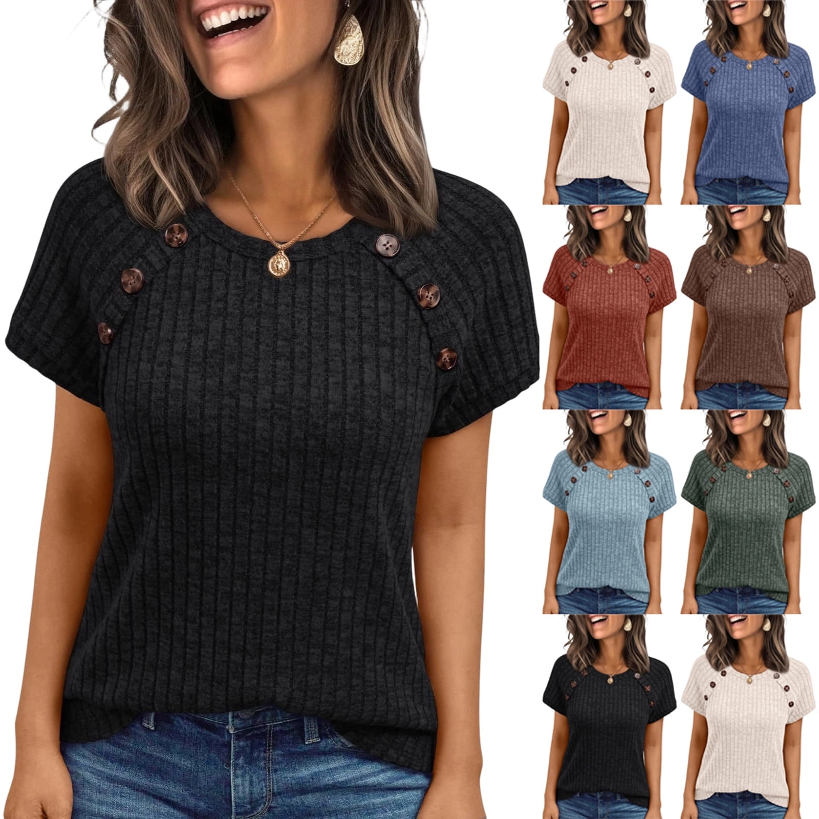 Summer Sweaters for Women Lightweight Sweater Casual Short Sleeve Tops ...
