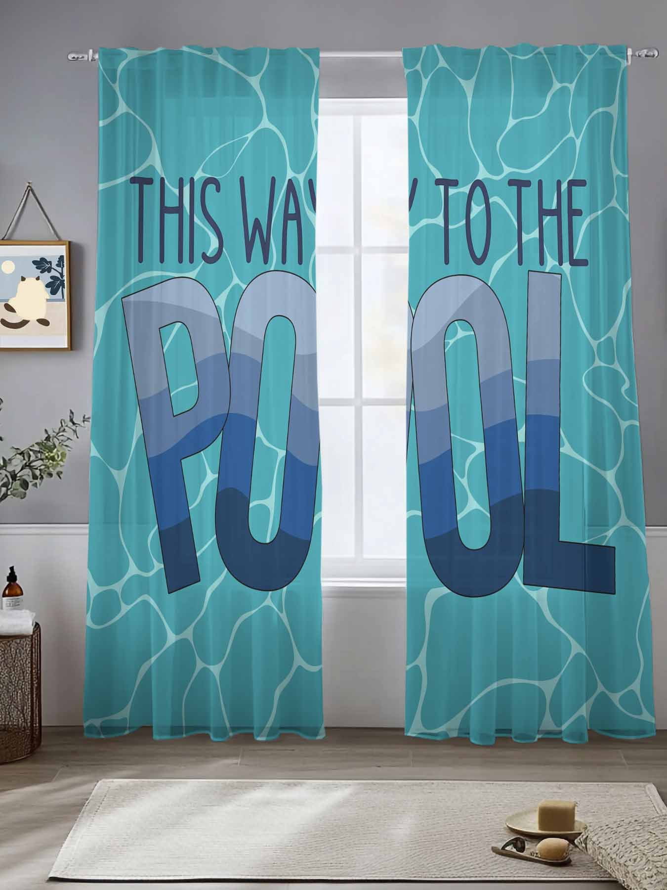 Summer Swimming Pool Sheer Curtains 108 Inches Long 2 Panels Pool Text ...