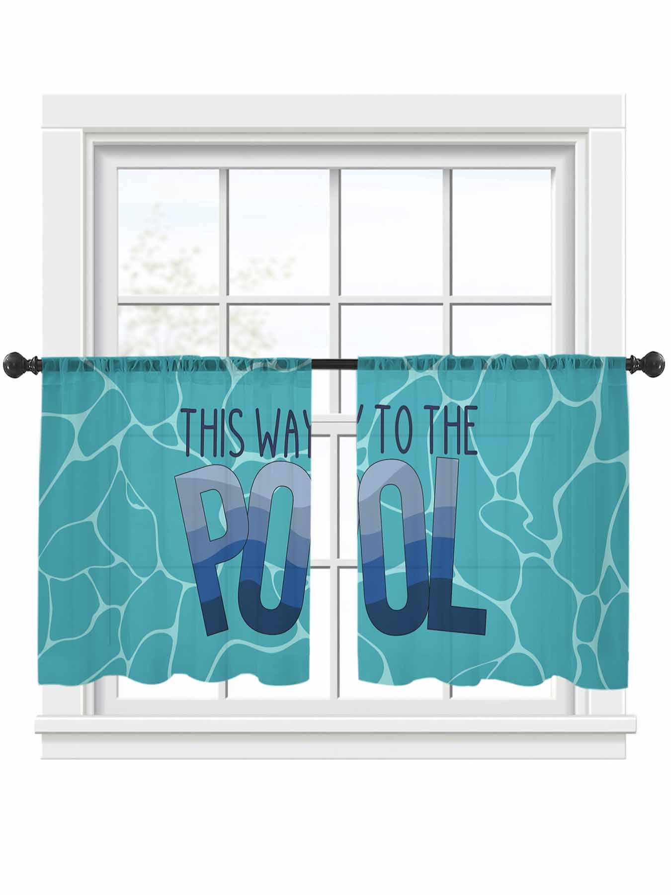 Summer Swimming Pool Sheer Curtains 45 Inch Long 2 Panels, Pool Text ...