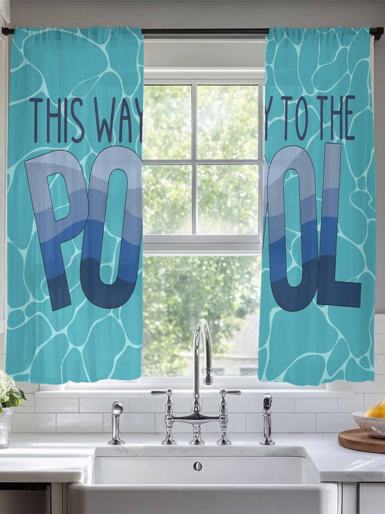 Summer Swimming Pool Sheer Curtains 72 Inches Long 2 Panels Pool Text ...
