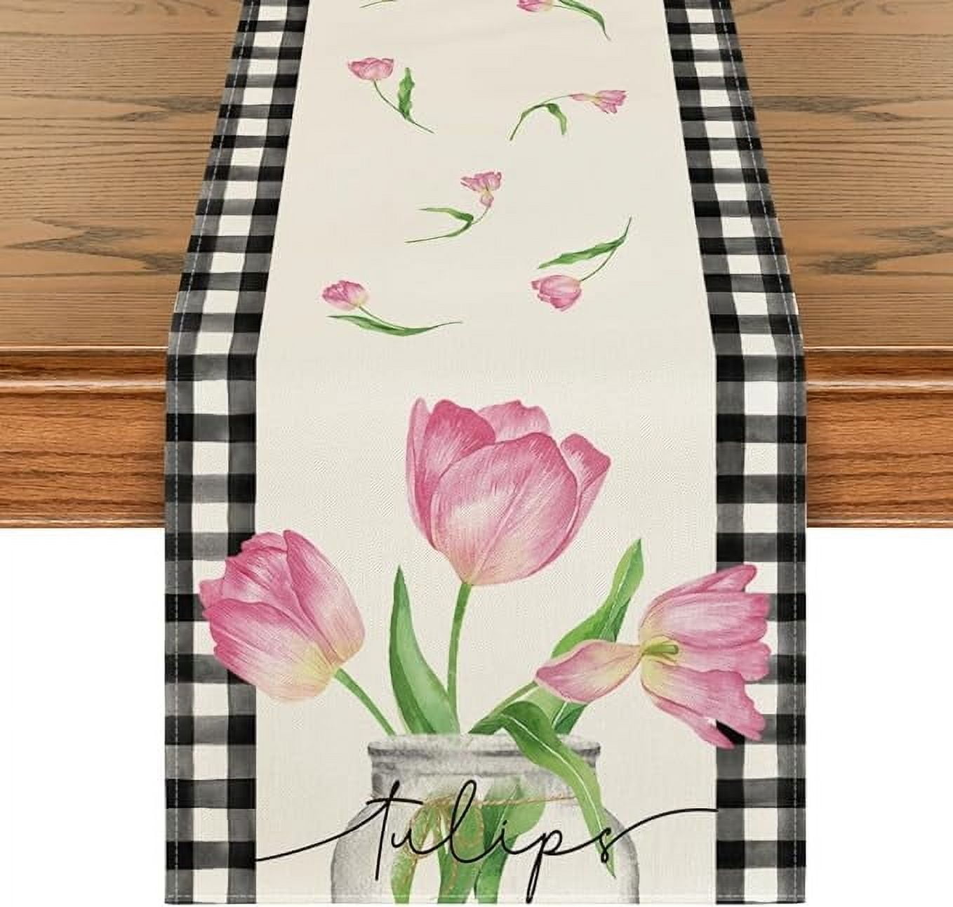 Summer Table Runner, Sunflower Vase Sunshine Yellow Seasonal Farmhouse Stripe Burlap Indoor ...