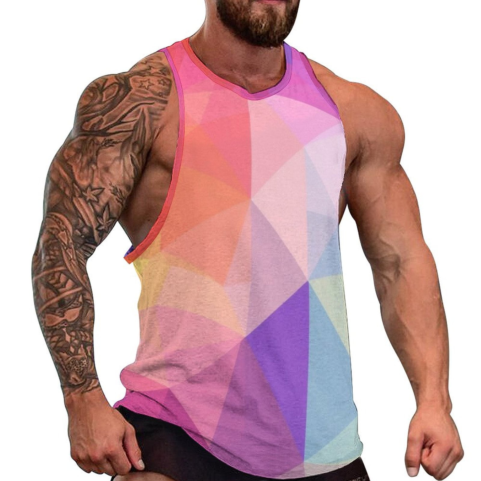 Summer Tank Top Men Colorful Polygon Handsome Sleeveless T-shirts ...