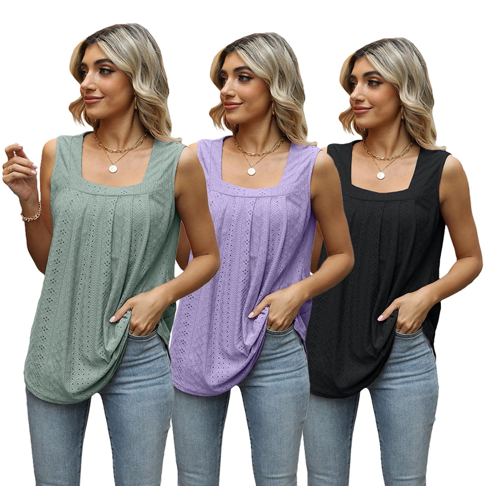 Summer Tank Tops for Women Square Neck Tank Top Casual Loose Fit ...