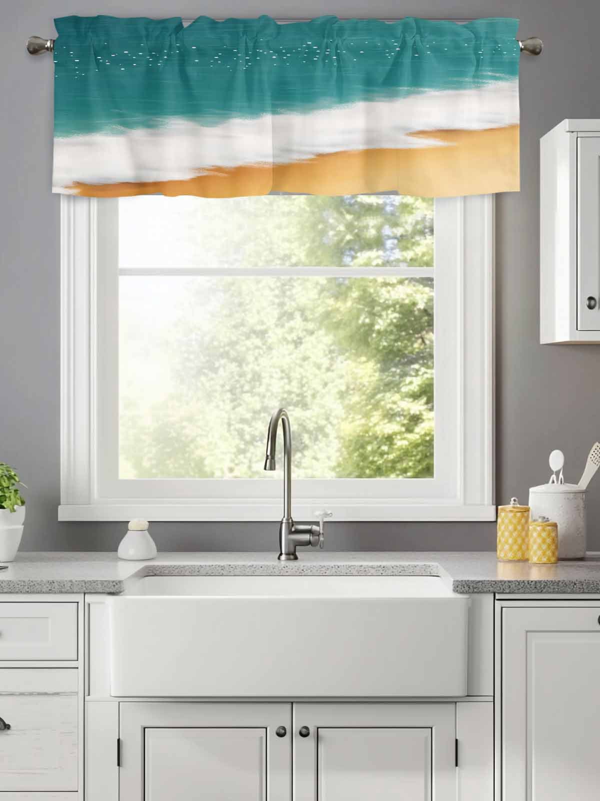 Summer Teal Ocean Wave Beach Valances for Windows,Rod Pocket Valance ...