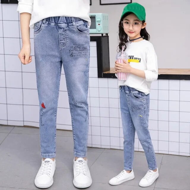 Summer Teen Girls Jeans Blue High Waist Slim Denim Pants for Girls Kids ...