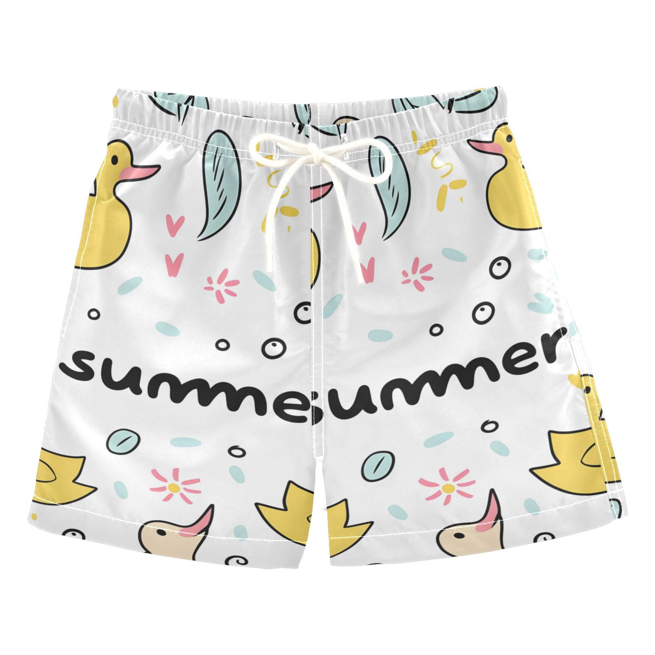 Summer Theme Ducks Leaves Bubbles Boys' Swim Trunks Board Shorts Beach ...