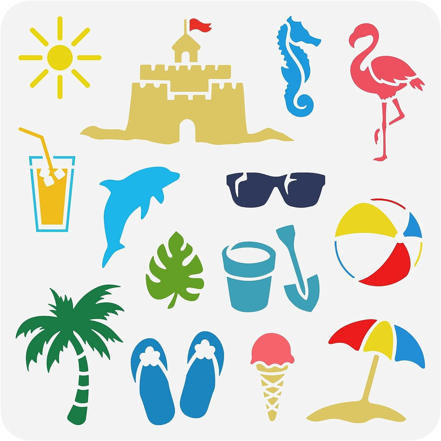 Summer Theme Stencils 11.8x1.8inch Sun Drinks Palm Tropical Leaves ...