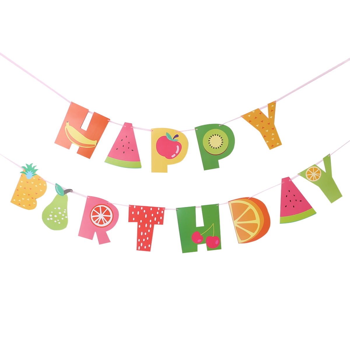 Summer Themed Party Pull Flag Fruit Shape Banner Happy Birthday ...