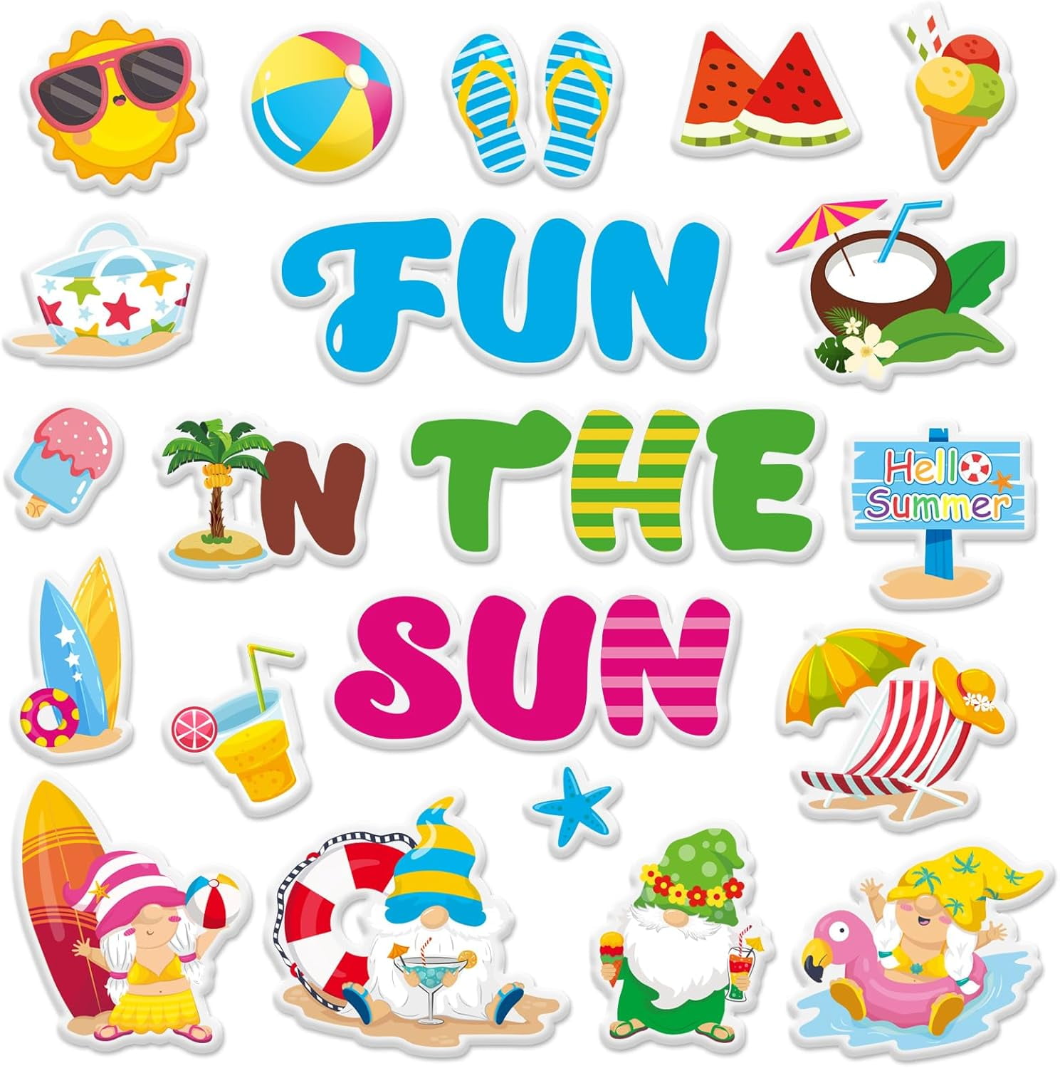 Summer Thick Gel Clings Hawaiian Beach Tropic Stickers Fun in The Sun ...