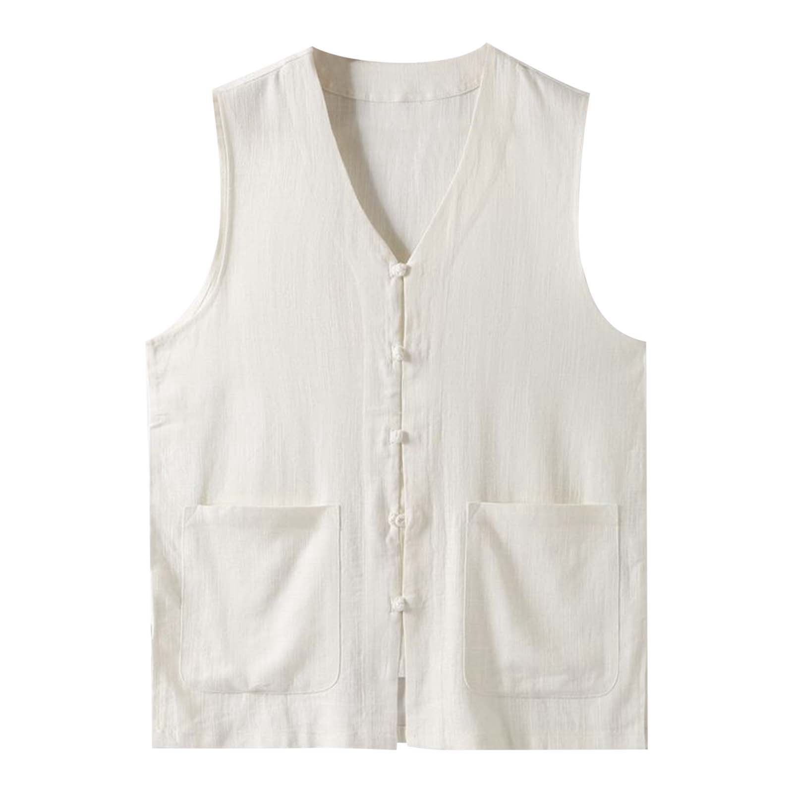 Summer Thin Men's Cotton Linen Vest - V-Neck Tang Suit Style, Large ...