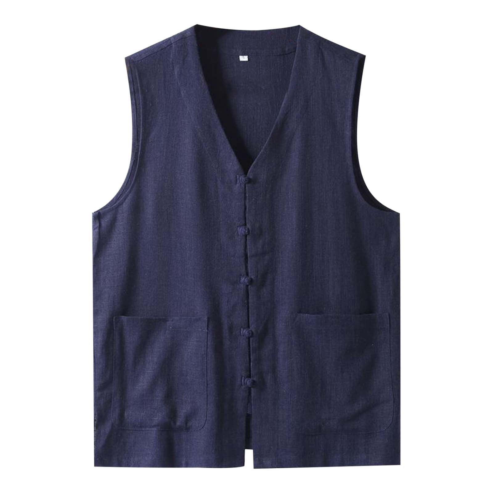 Summer Thin Men's Cotton Linen Vest - V-Neck Tang Suit Style, Large ...