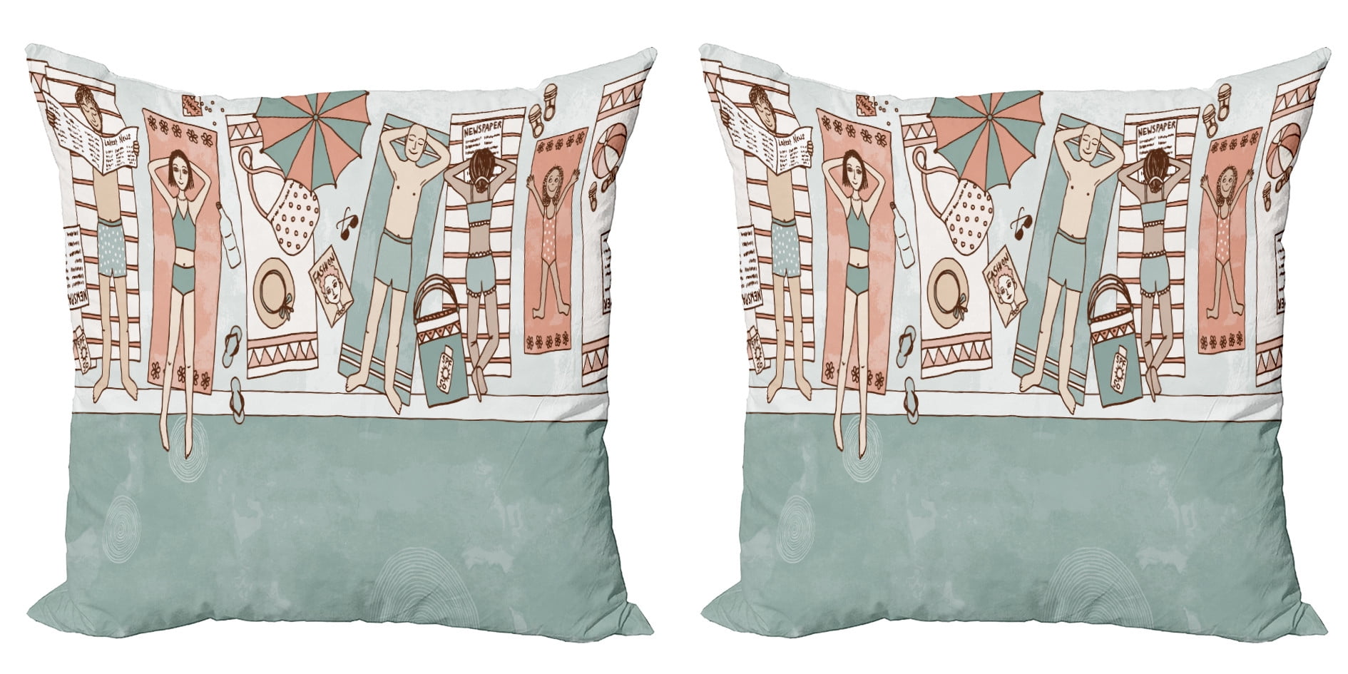 Ambesonne Summer Throw Pillow Cover 2 Pack, People Sunbathing by Pool ...