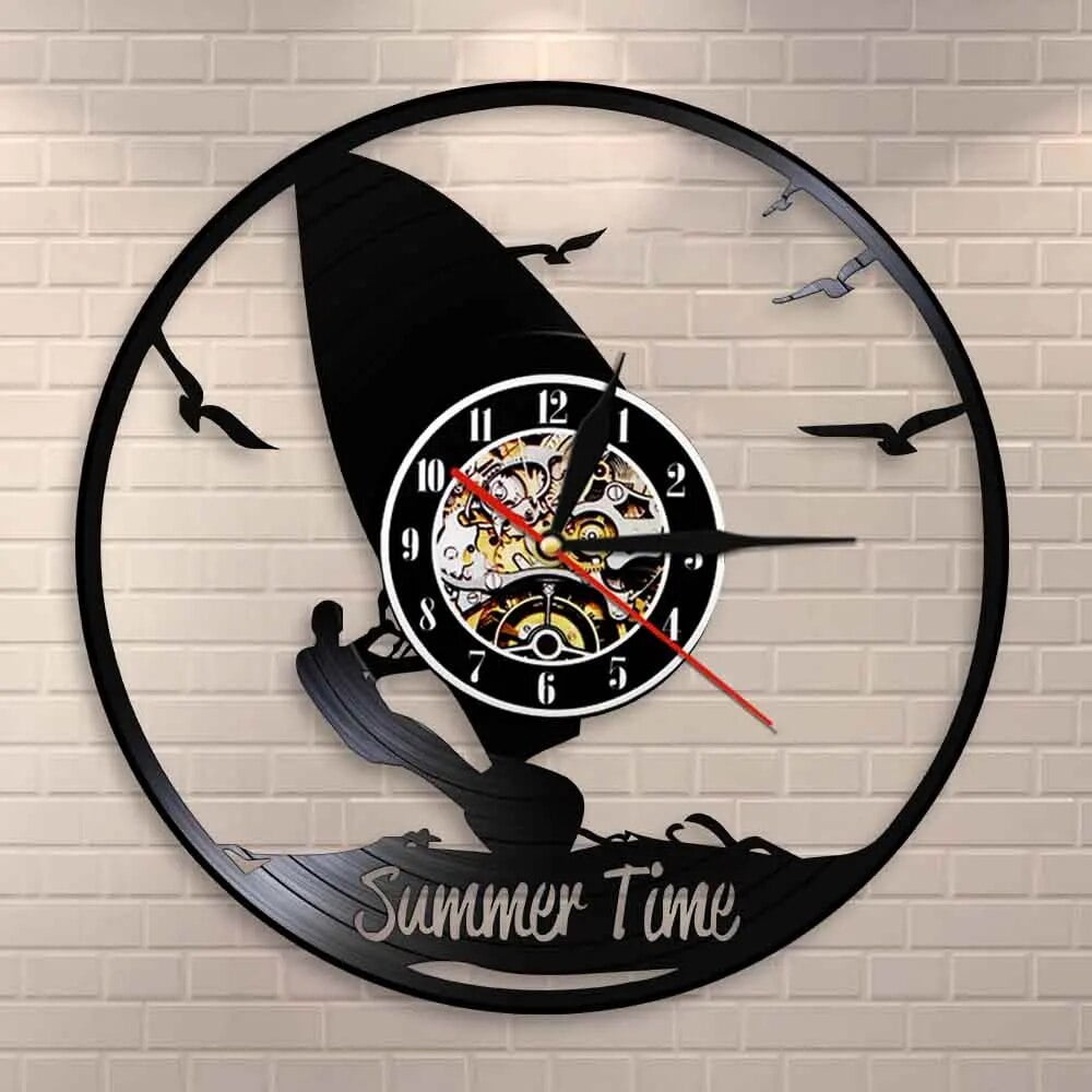 Summer Time Clock Windsurfing Vinyl Wall Clock,Vinyl Record Clock Wall ...