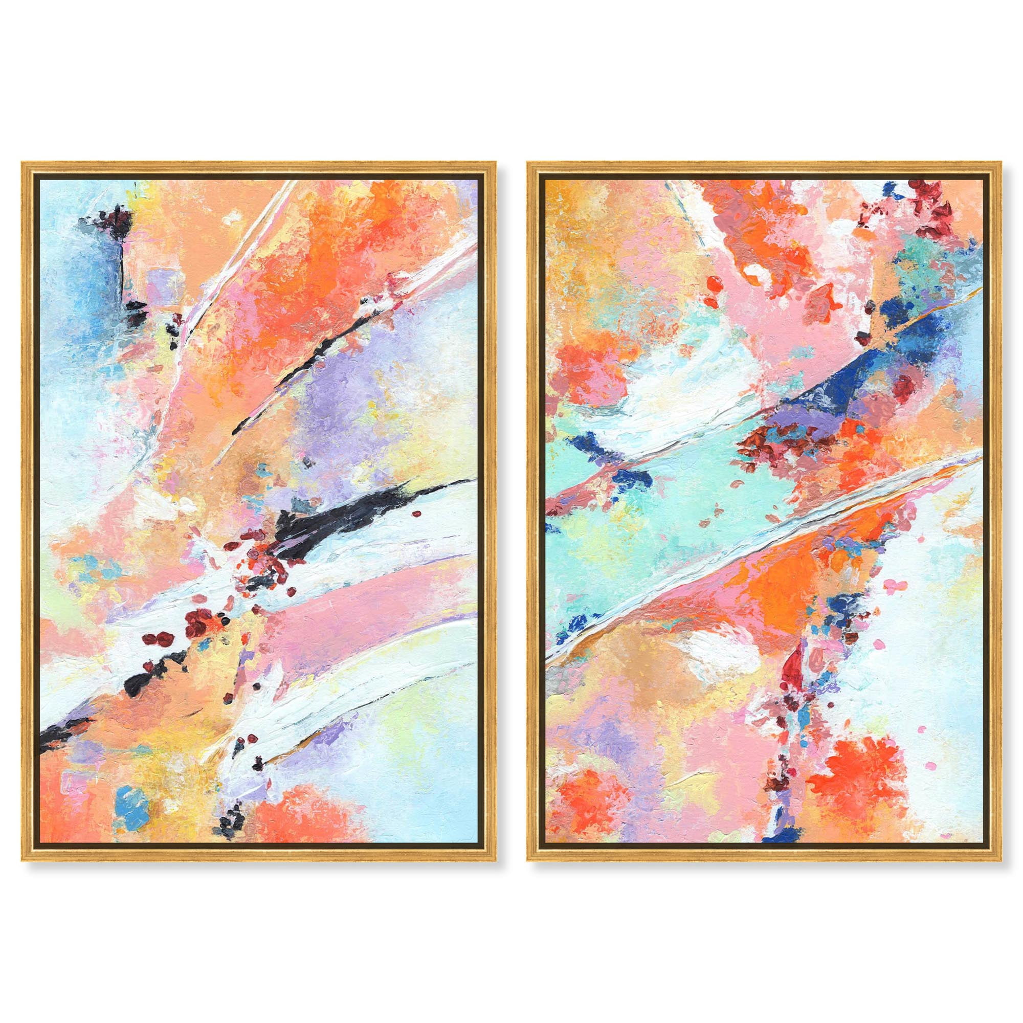 Summer Time Set Canvas Set of 2 Maximalist Art by Art Remedy, Gold ...