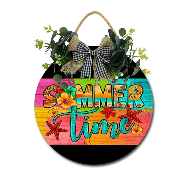 Summer Time Sign Front Door Porch Decorations, Round Rustic Wood ...