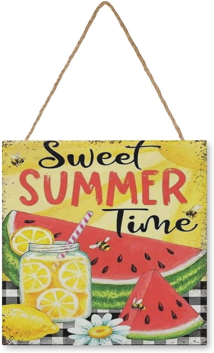 Summer Time Wood Sign,Sweet Watermelon Lemon Garden Flag Bees Flowers ...