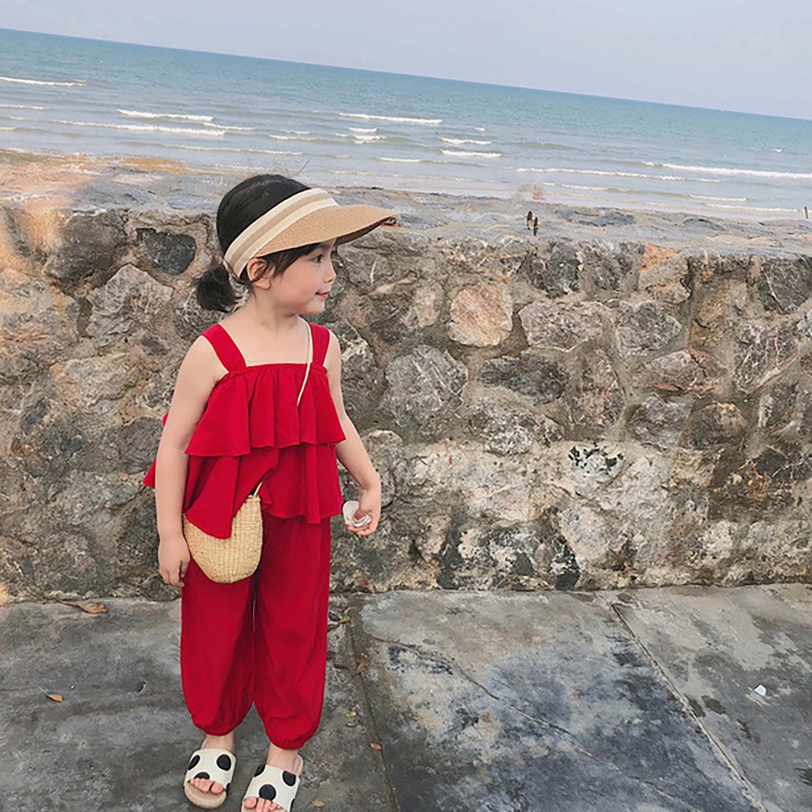 Summer Toddler Girl Sleeveless Red Soft Comfy Daily Wear Outfits Set, 3 ...