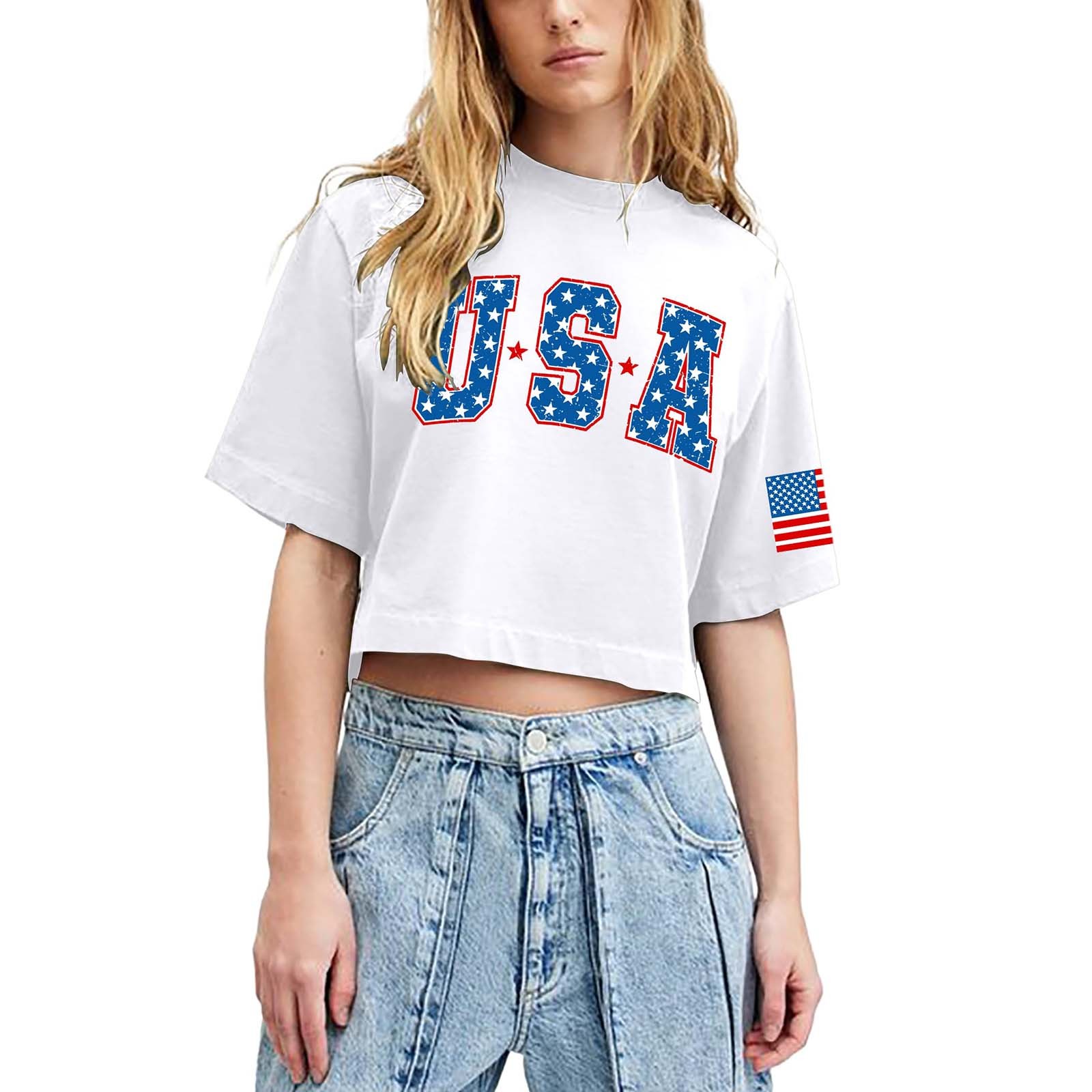Summer Tops For Women Patriotic 250th Design American Flag Printed ...
