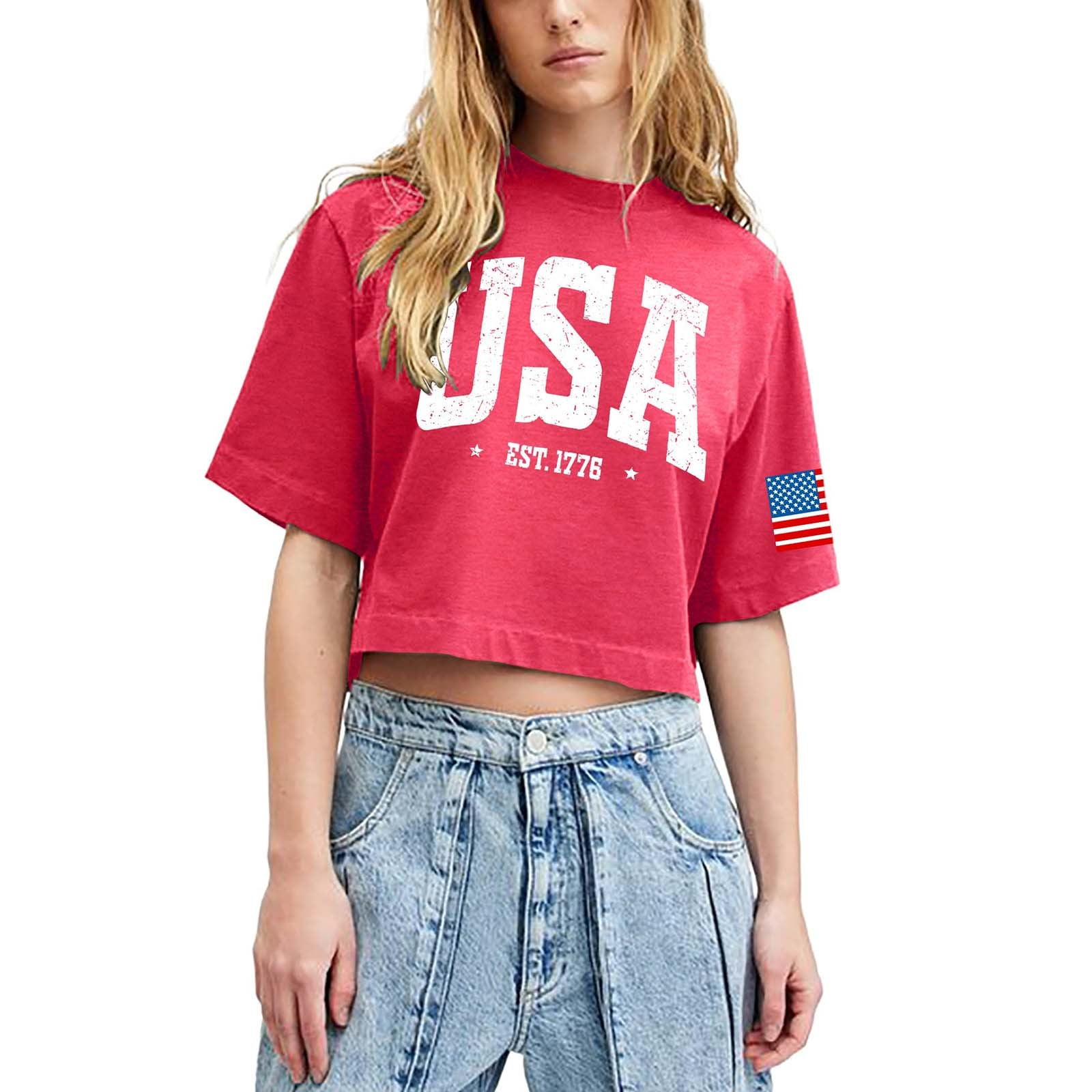 Summer Tops For Women Patriotic 250th Design American Flag Printed ...