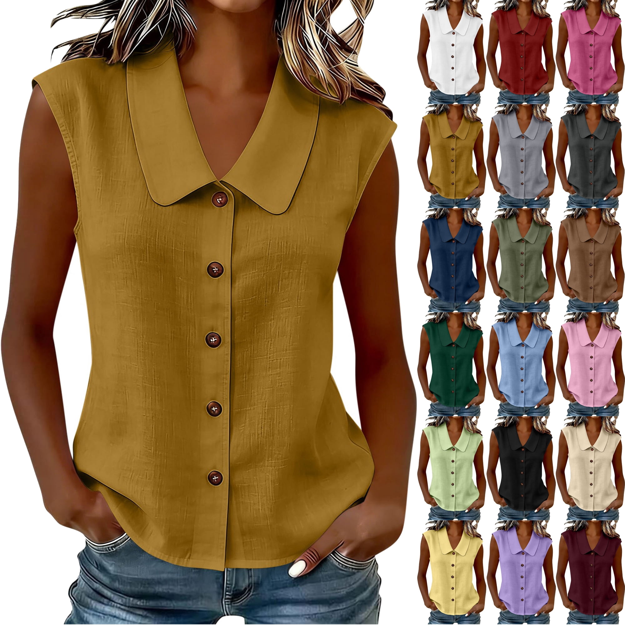 Summer Tops For Women Trendy Oversized Solid Color Sleeveless Doll ...