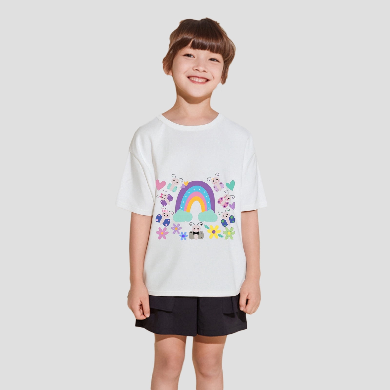 Summer Tops Toddler Kids Girls Summer Butterfly Rainbow Flower Print ...