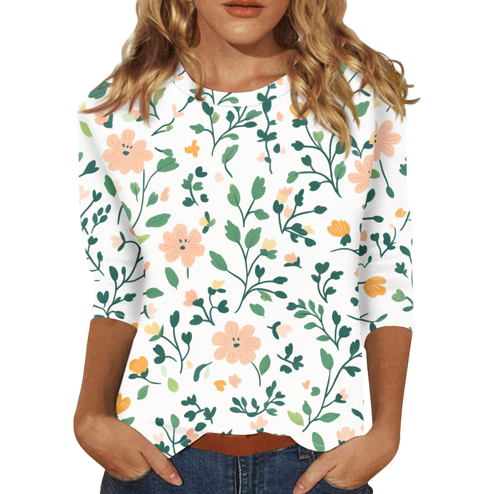 Summer Tops For Women, Floral Print 3/4 Sleeve Women Cruise Wear ...