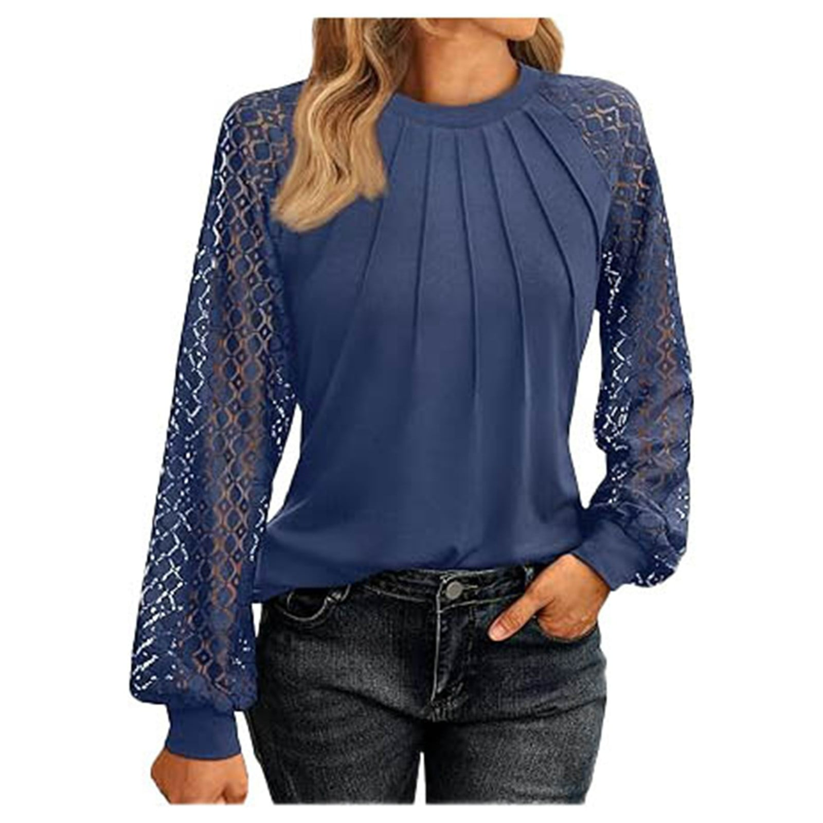 Summer Tops for Women Long Sleeve Shirt Cut Out Lace Top Business ...
