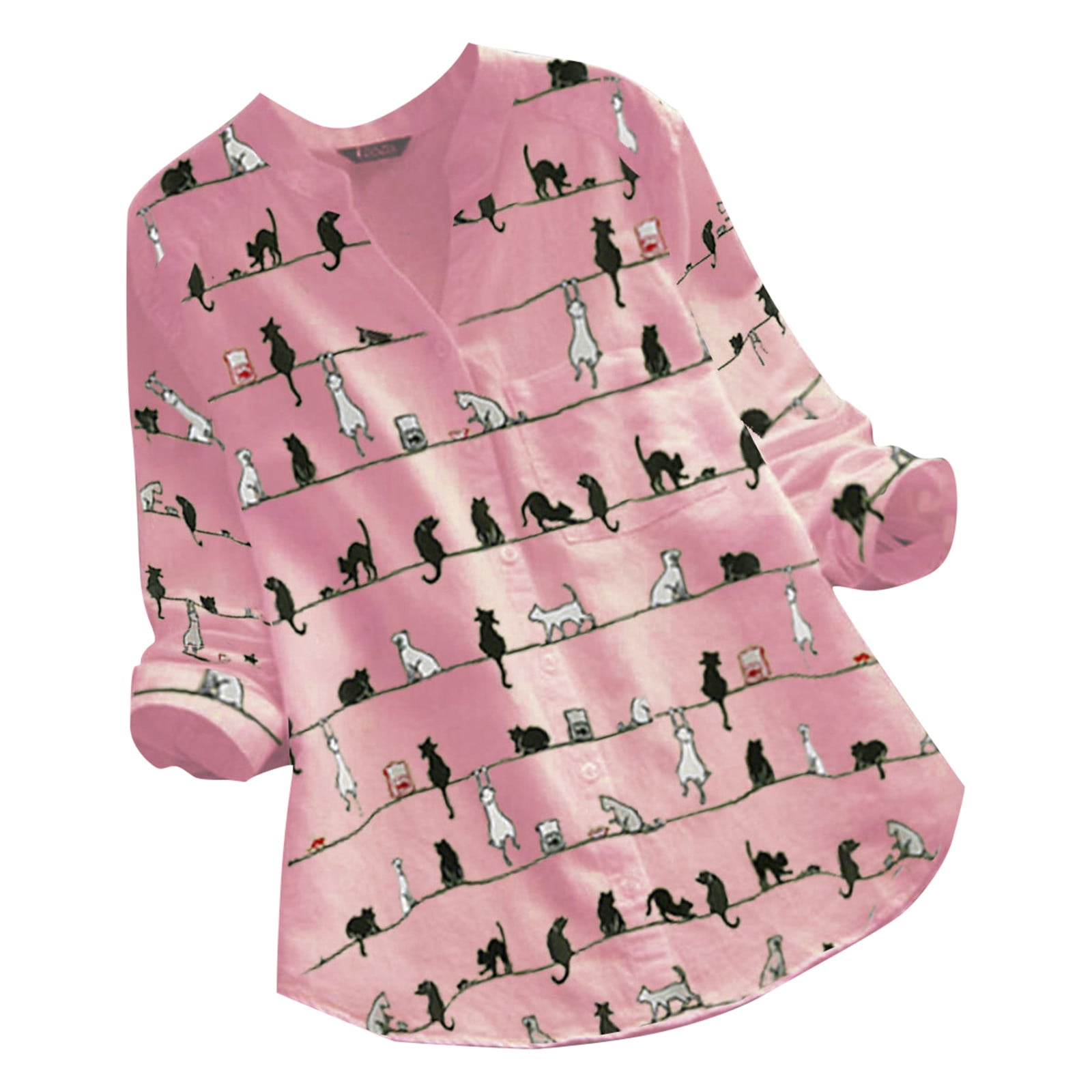 Summer Tops for Women 2024 Cute Cat Shirts For Women Long Sleeve Tops ...