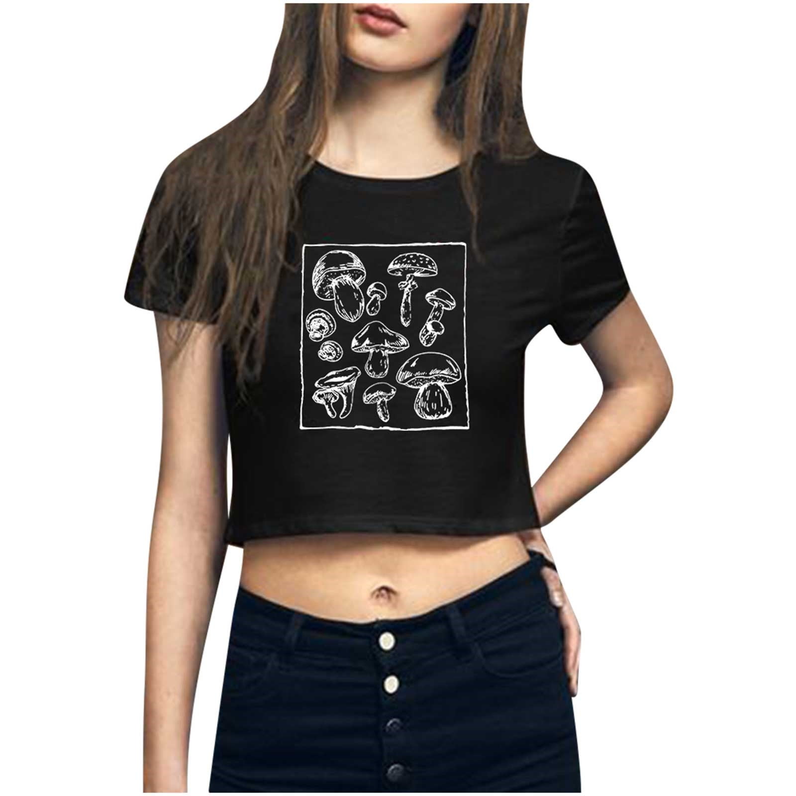Summer Tops for Women 2024 Mushroon Print Shirts For Teens Y2K Tops ...