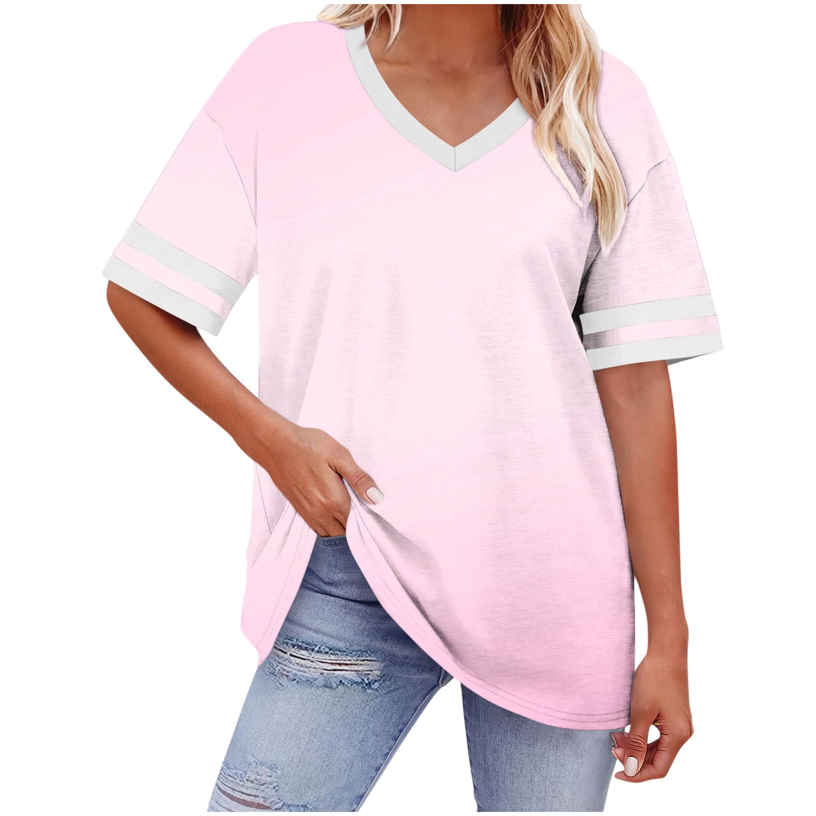 Summer Tops for Women 2026, Women's V Neck Gradient T Shirts Plus Size ...