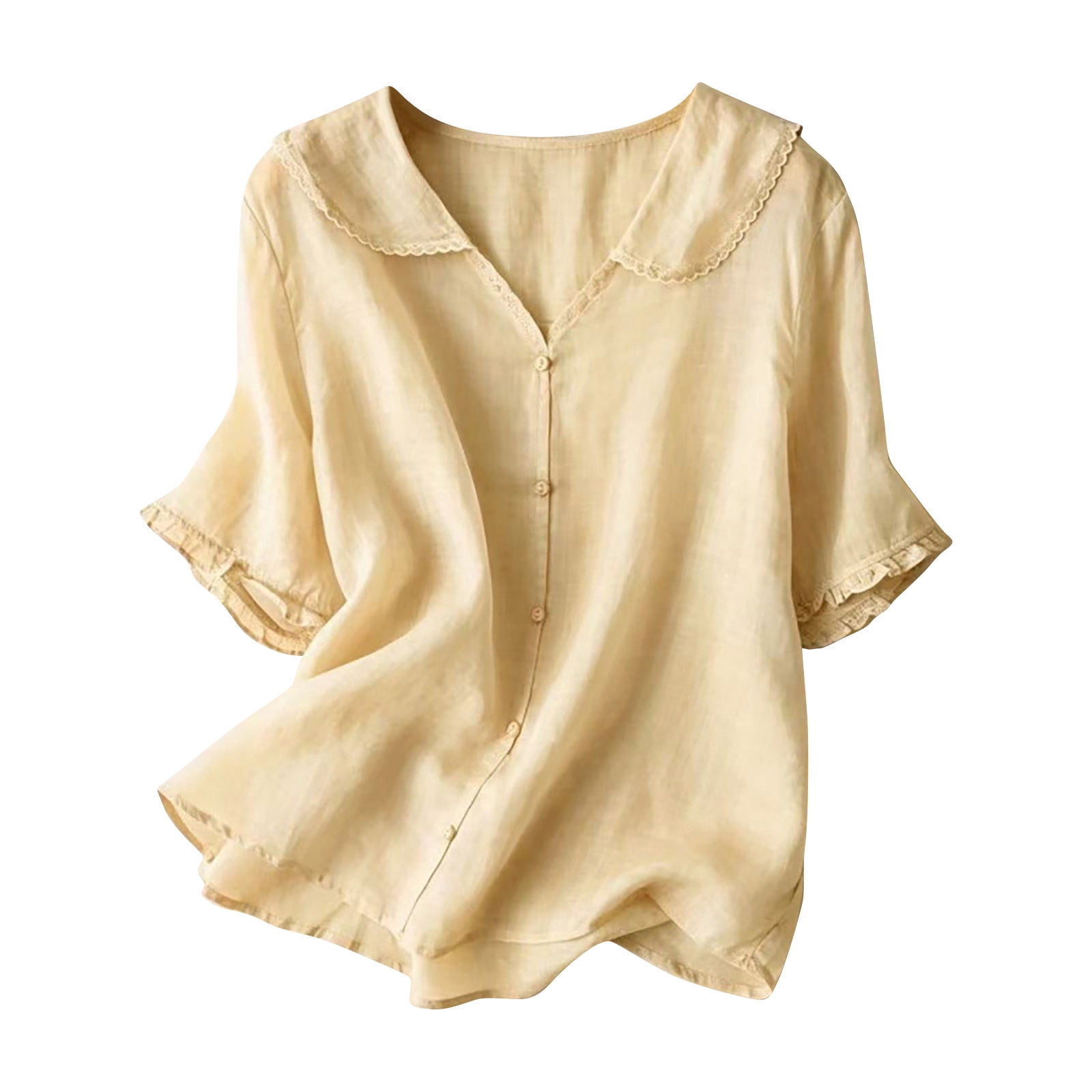 Summer Tops for Women 2026, Womens Cotton Linen Blouse 2026 Short ...