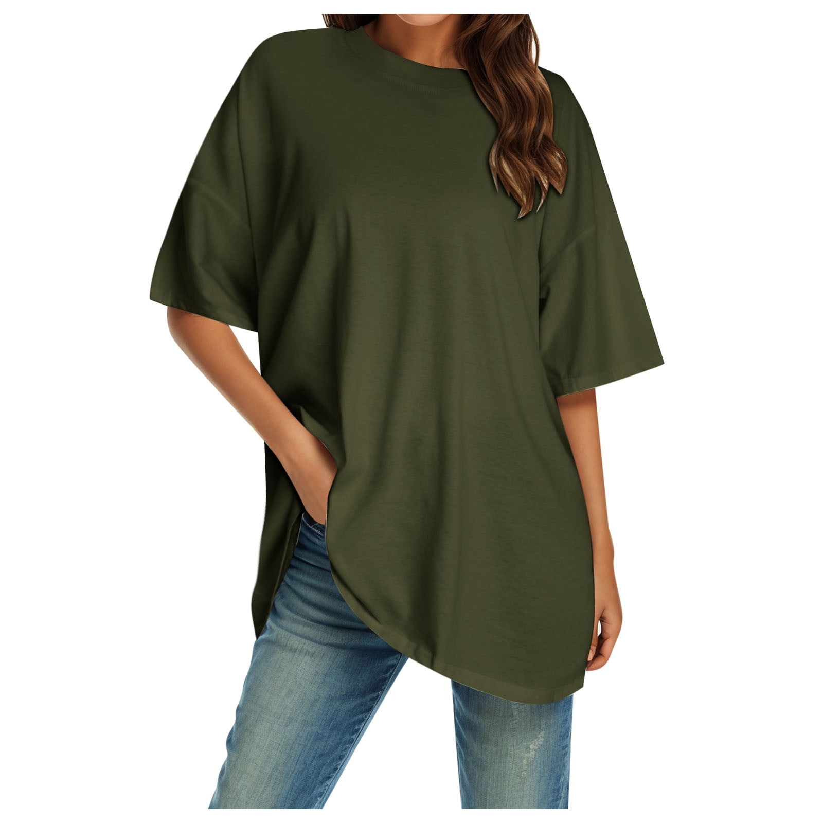 Summer Tops for Women Crew Neck Fitted Basic Short Sleeves Classic Tee ...