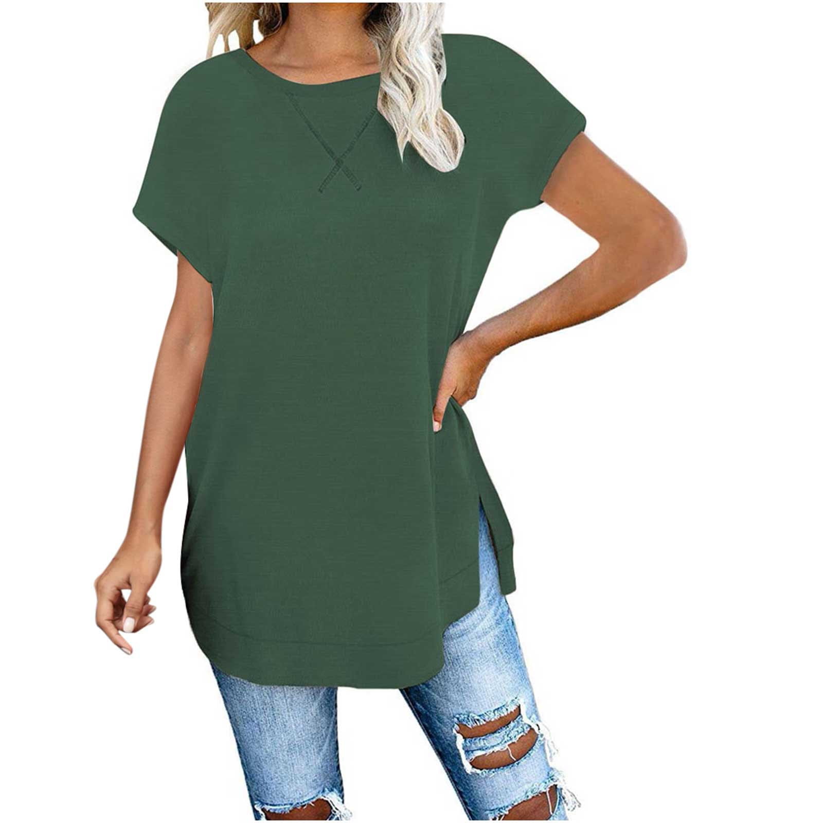 UPPADA Summer Tops for Womens Fashion Crewneck Short Sleeves Basic ...
