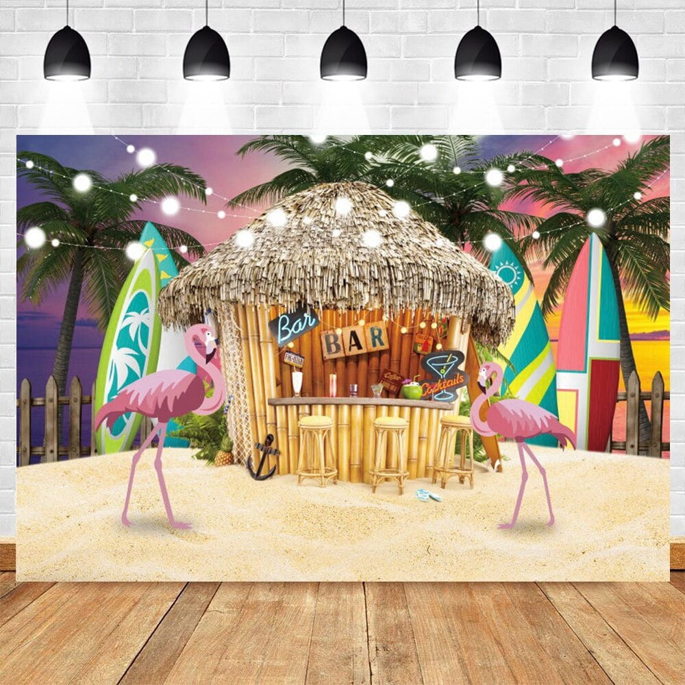 Summer Tropical Aloha Beach Backdrop Seaside Bar Palm Tree Leaf Floral ...