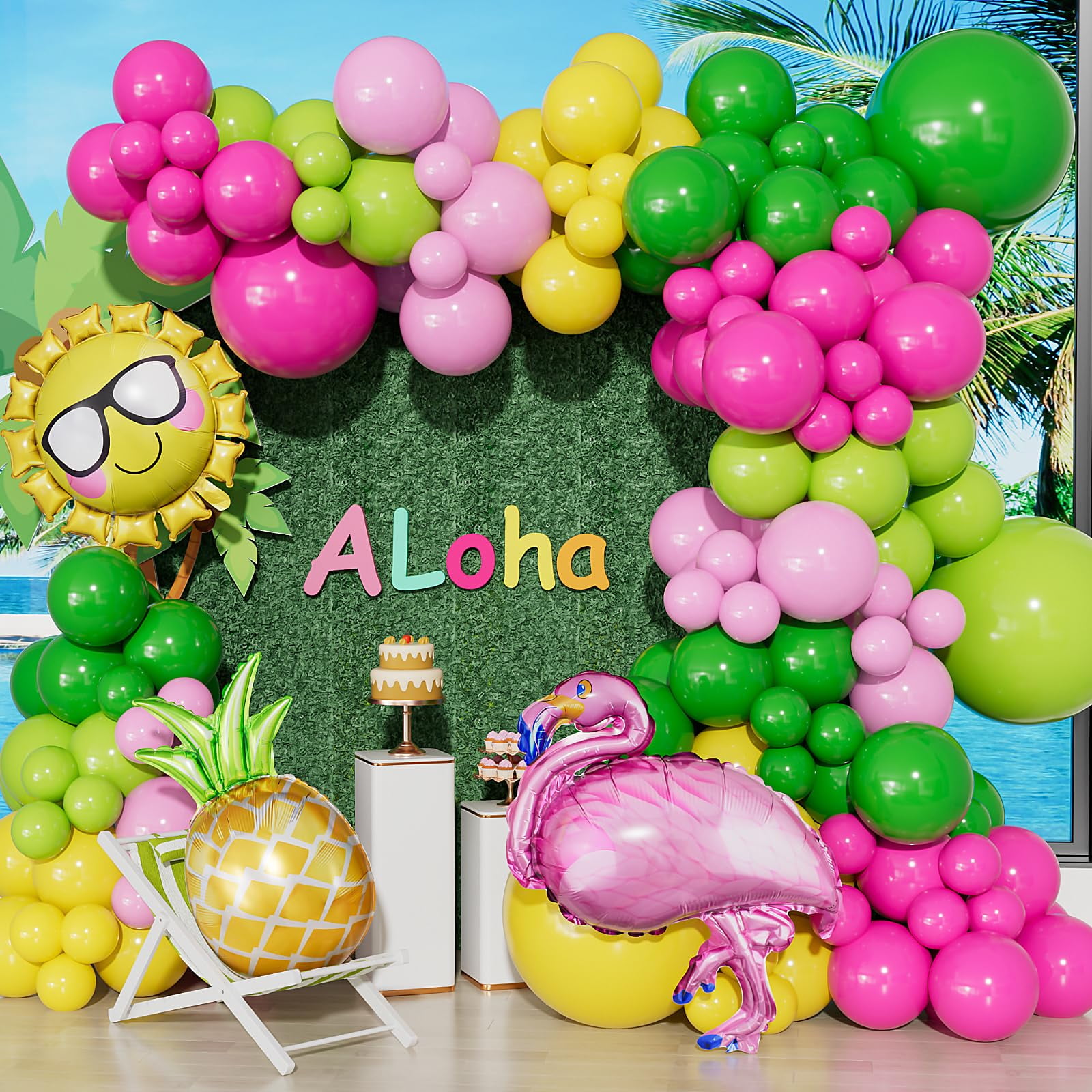 Summer Tropical Balloons Garland Kit, NSD3 Luau Balloon Kit, Green/Pink ...