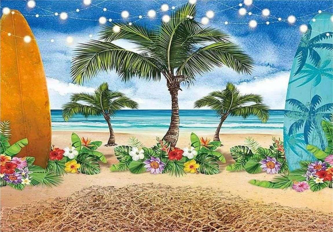 Summer Tropical Beach Backdrop Hawaiian Beach Surfboard Car Photography ...