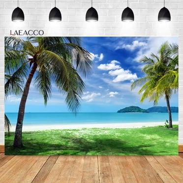 Ocean-Themed Tropical Island Photo Backdrop, Coconut Trees, Sea, Beach ...