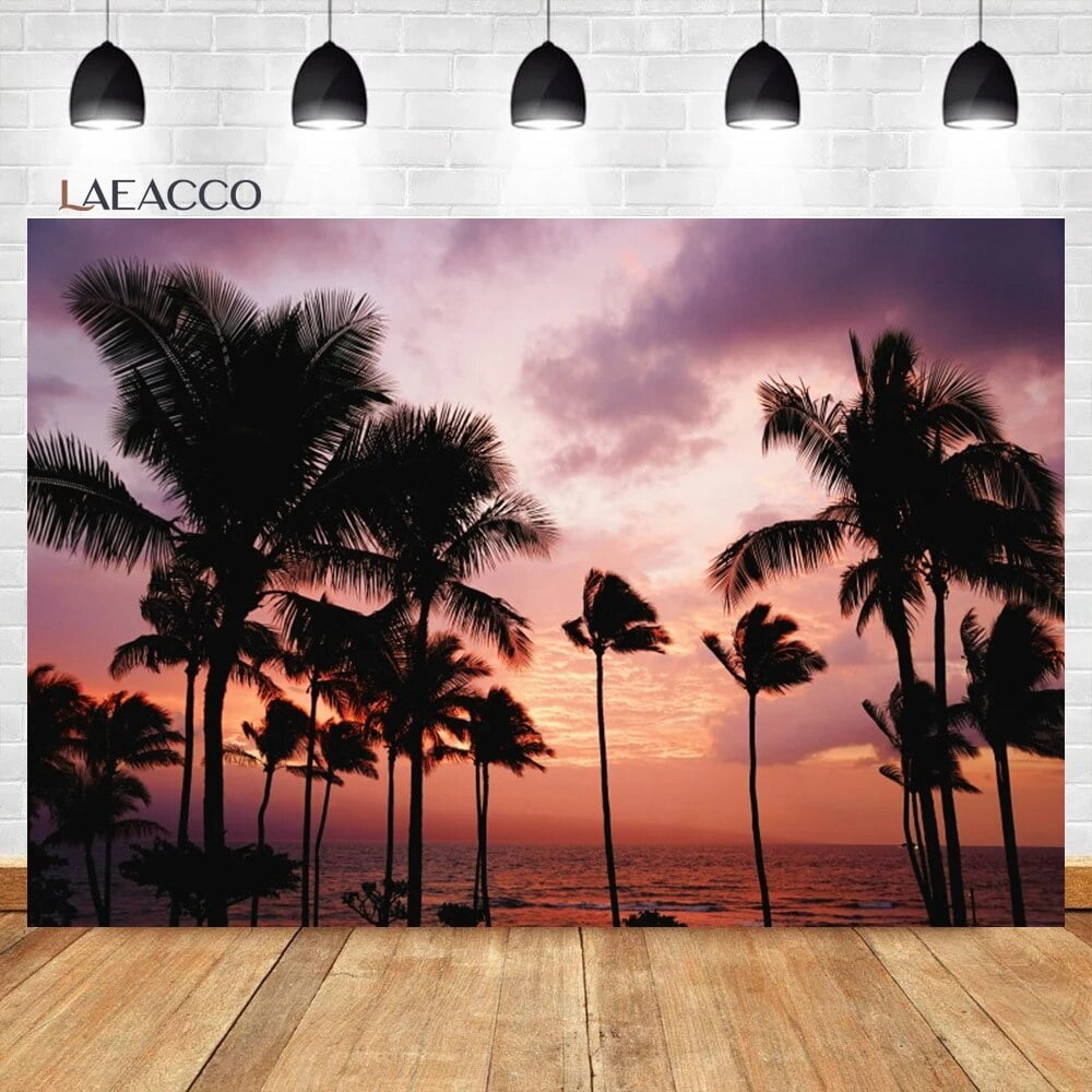 Summer Tropical Beach Backdrop Seaside Island Palm Tree Blue Sea Sky ...