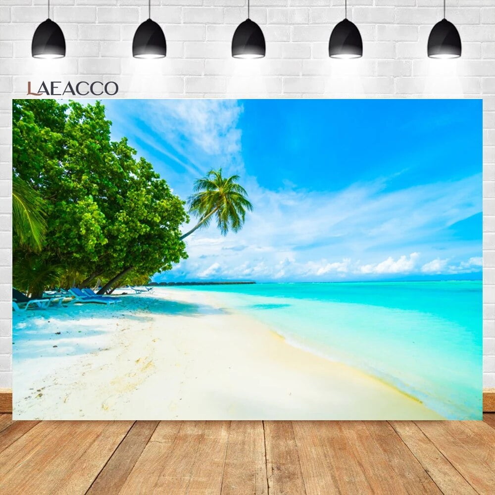 Summer Tropical Beach Backdrop Seaside Island Palm Tree Blue Sea Sky ...