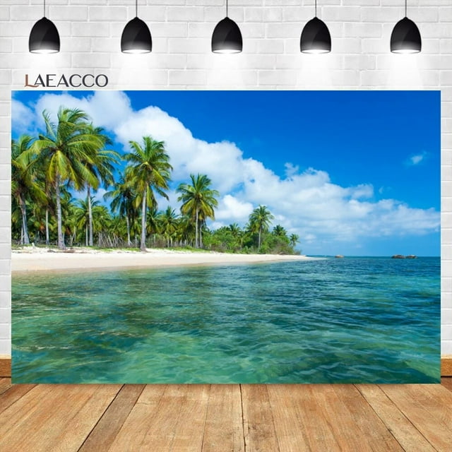 Summer Tropical Beach Backdrop Seaside Island Palm Tree Blue Sea Sky ...
