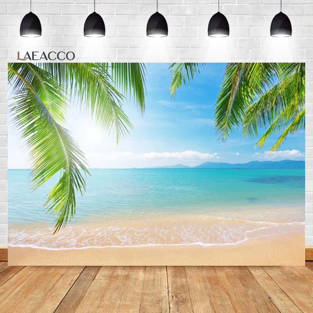 Summer Tropical Beach Backdrop Seaside Island Palm Tree Blue Sea Sky ...