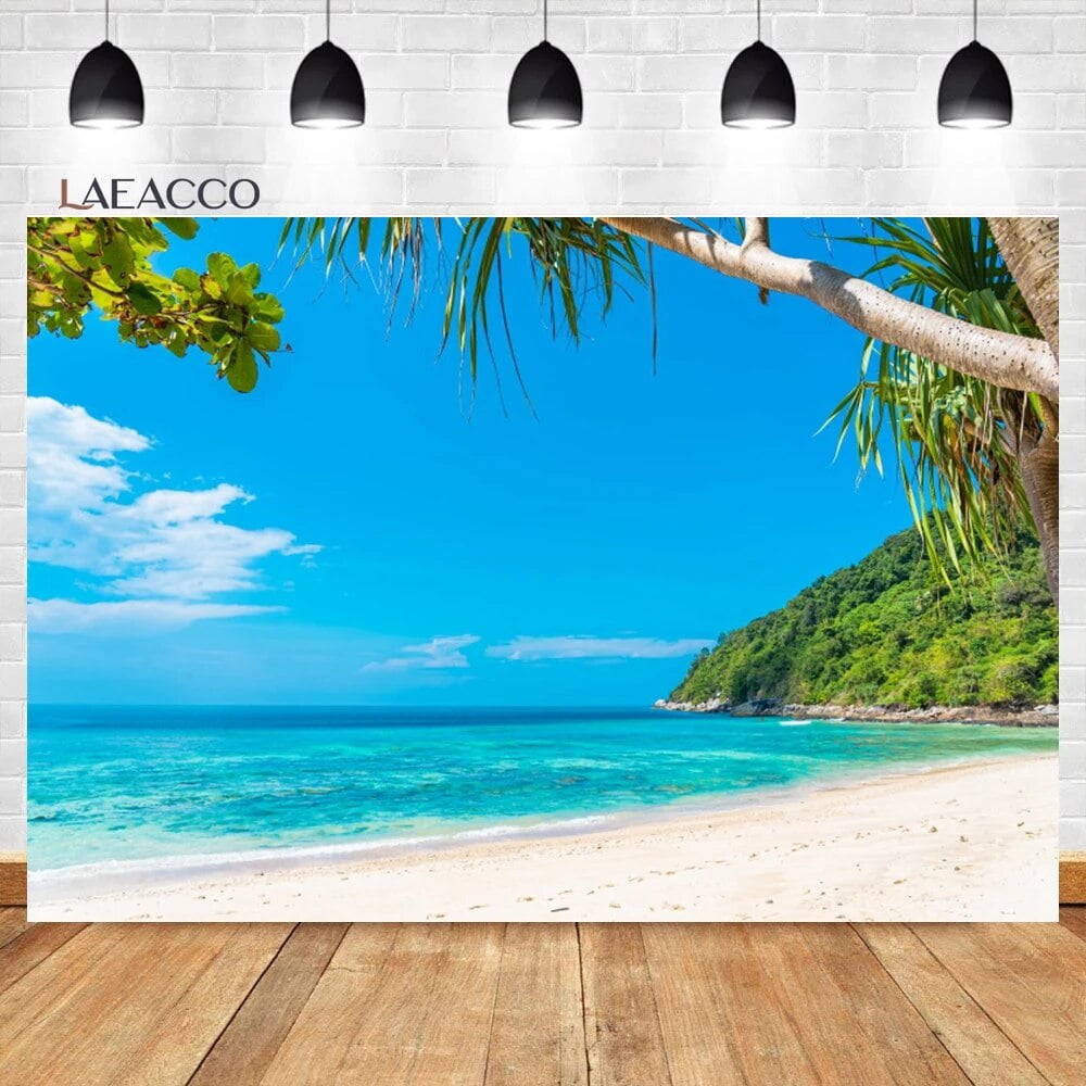 Summer Tropical Beach Backdrop Seaside Island Palm Tree Blue Sea Sky ...