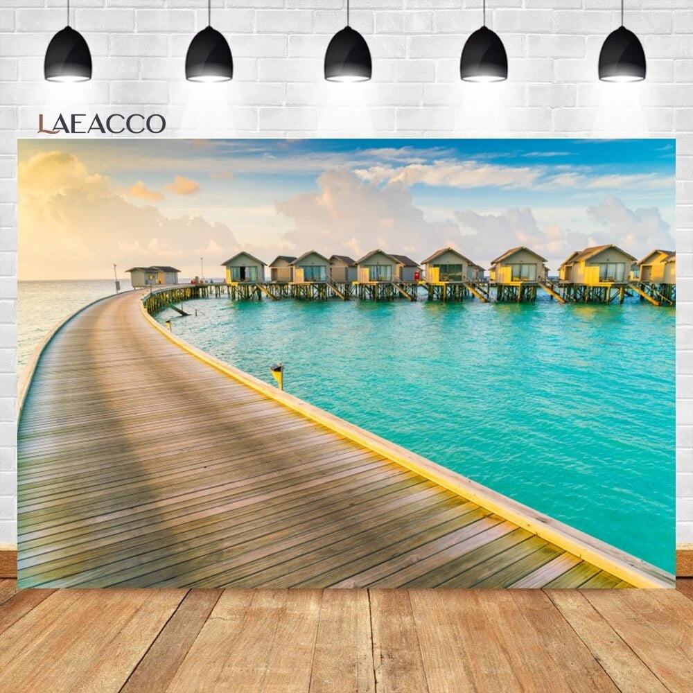 Summer Tropical Beach Backdrop Seaside Island Palm Tree Blue Sea Sky ...