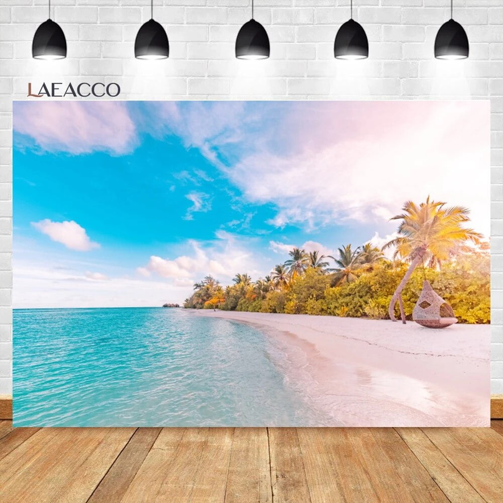 Summer Tropical Beach Backdrop Seaside Island Palm Tree Blue Sea Sky ...