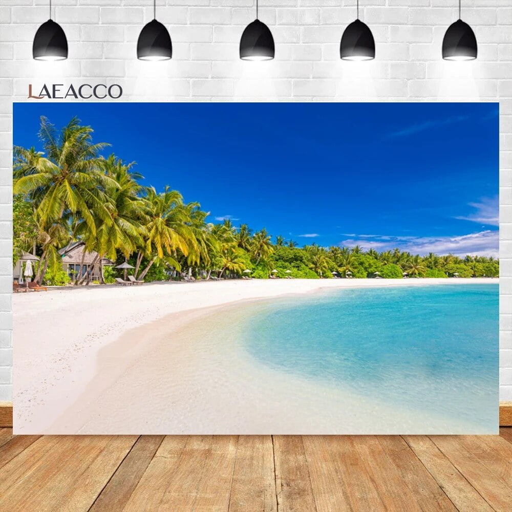 Summer Tropical Beach Backdrop Seaside Island Palm Tree Blue Sea Sky ...