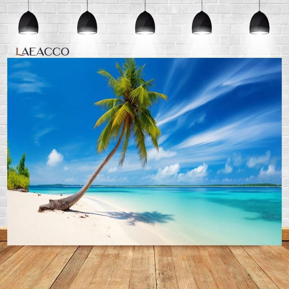 Summer Tropical Beach Backdrop Seaside Island Palm Tree Blue Sea Sky ...