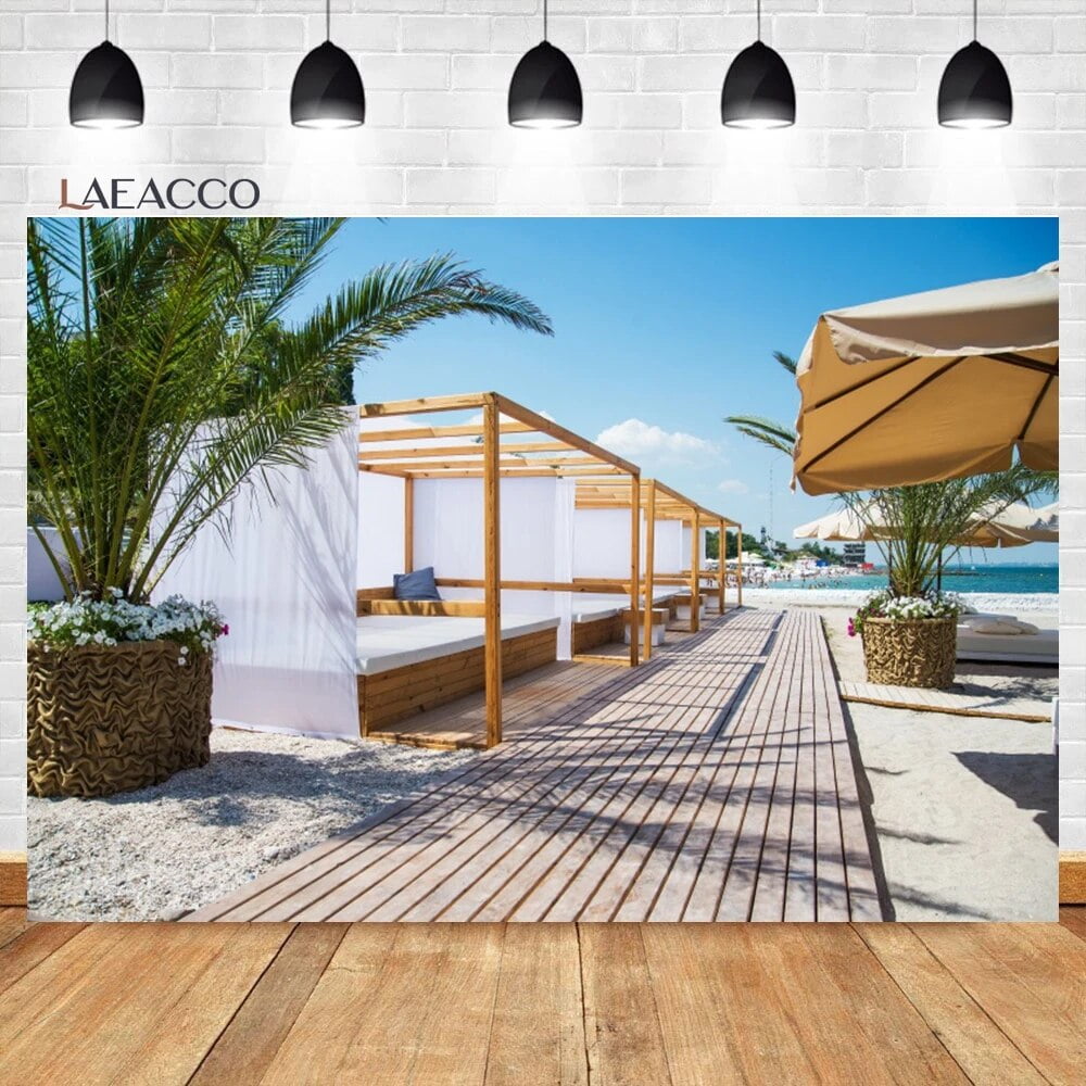 Summer Tropical Beach Backdrop Seaside Island Palm Tree Blue Sea Sky ...