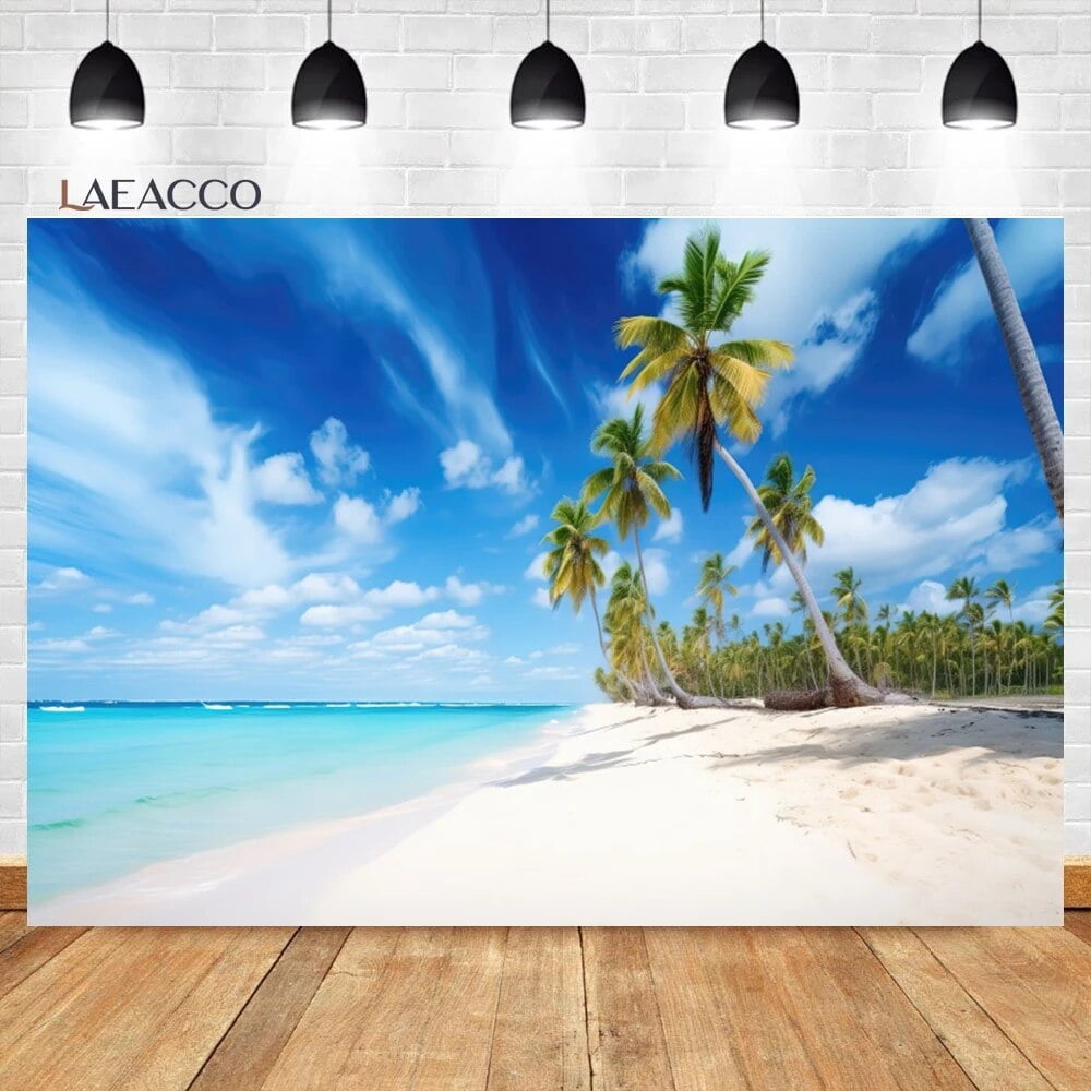 Summer Tropical Beach Backdrop Seaside Island Palm Tree Blue Sea Sky ...